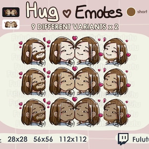 Hug Emote Pack - Short Brown | Twitch | Discord | Youtube | Kawaii Cute ...