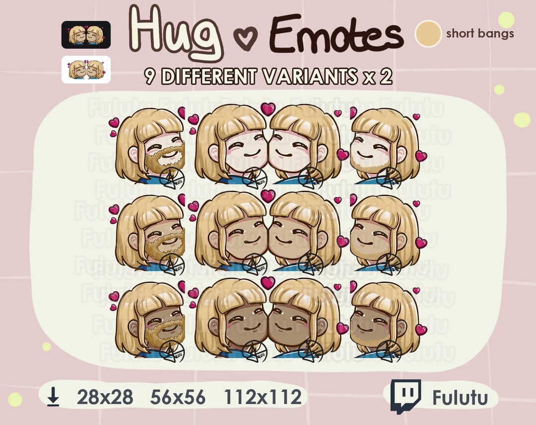 Hug Emote Pack - Short Bangs Blond | Twitch | Discord | Youtube ...