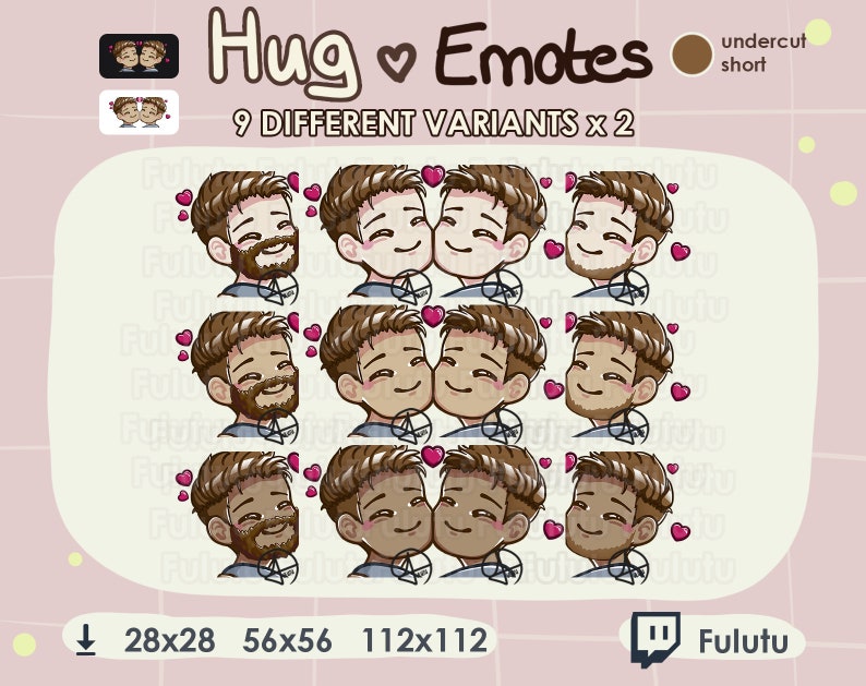 Hug Emote Pack - Undercut Short Brown | Twitch | Discord | Youtube ...