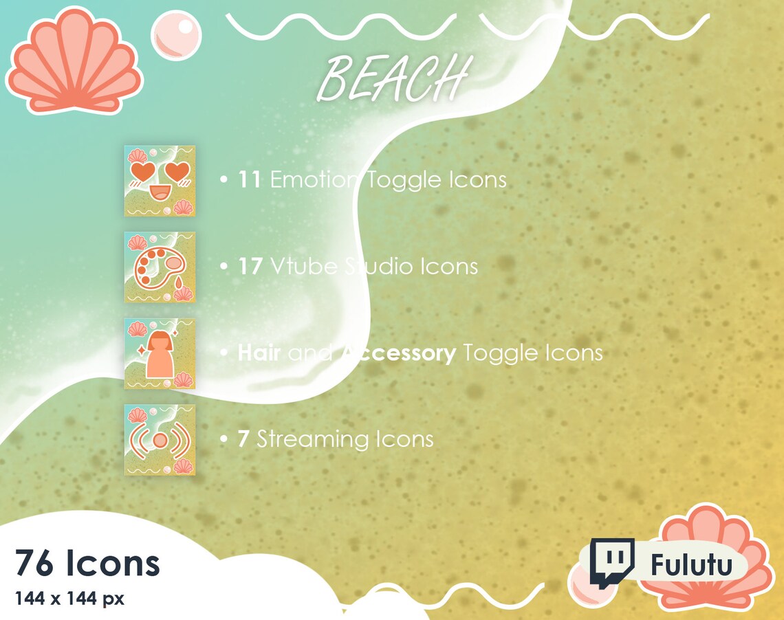 Beach VTS Stream Deck Icon Pack | Twitch | Discord | Youtube | Kawaii ...