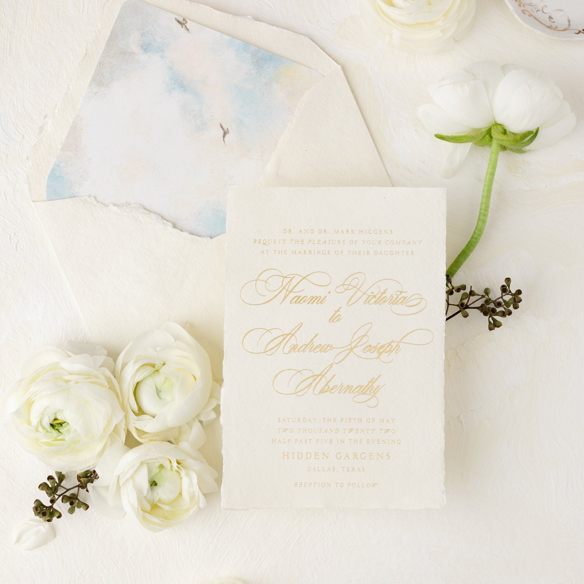 Gold Foil Handmade Paper Wedding Invitations, Classic Wedding ...