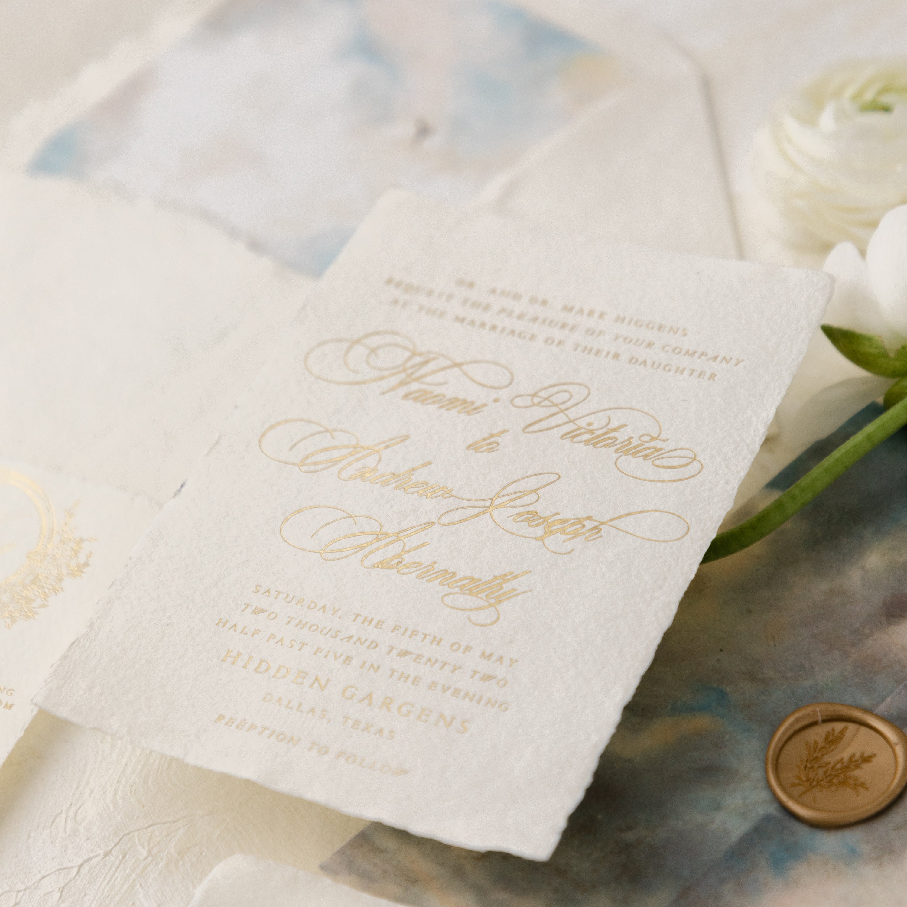 Gold Foil Handmade Paper Wedding Invitations, Classic Wedding ...