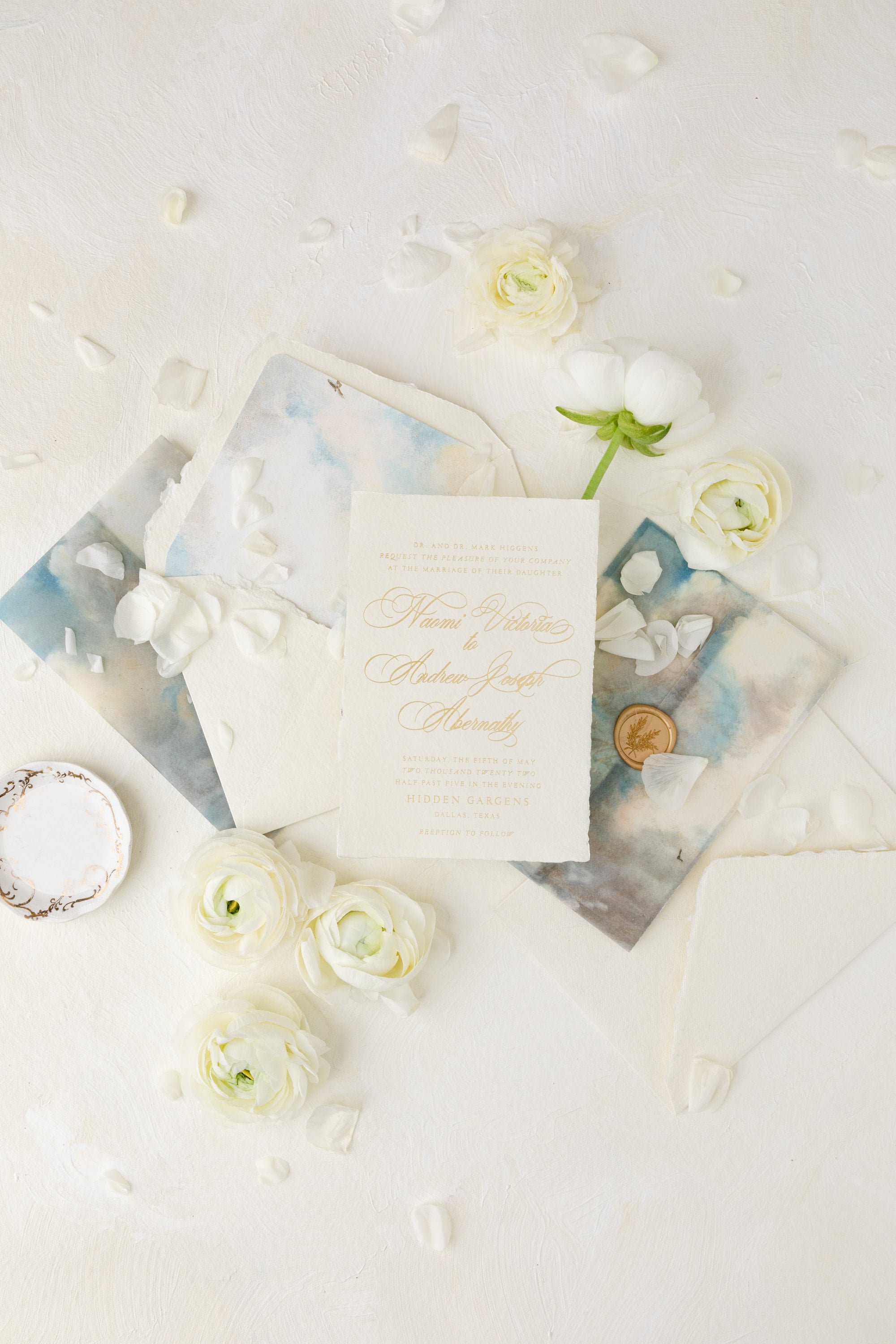 Gold Foil Handmade Paper Wedding Invitations, Classic Wedding ...