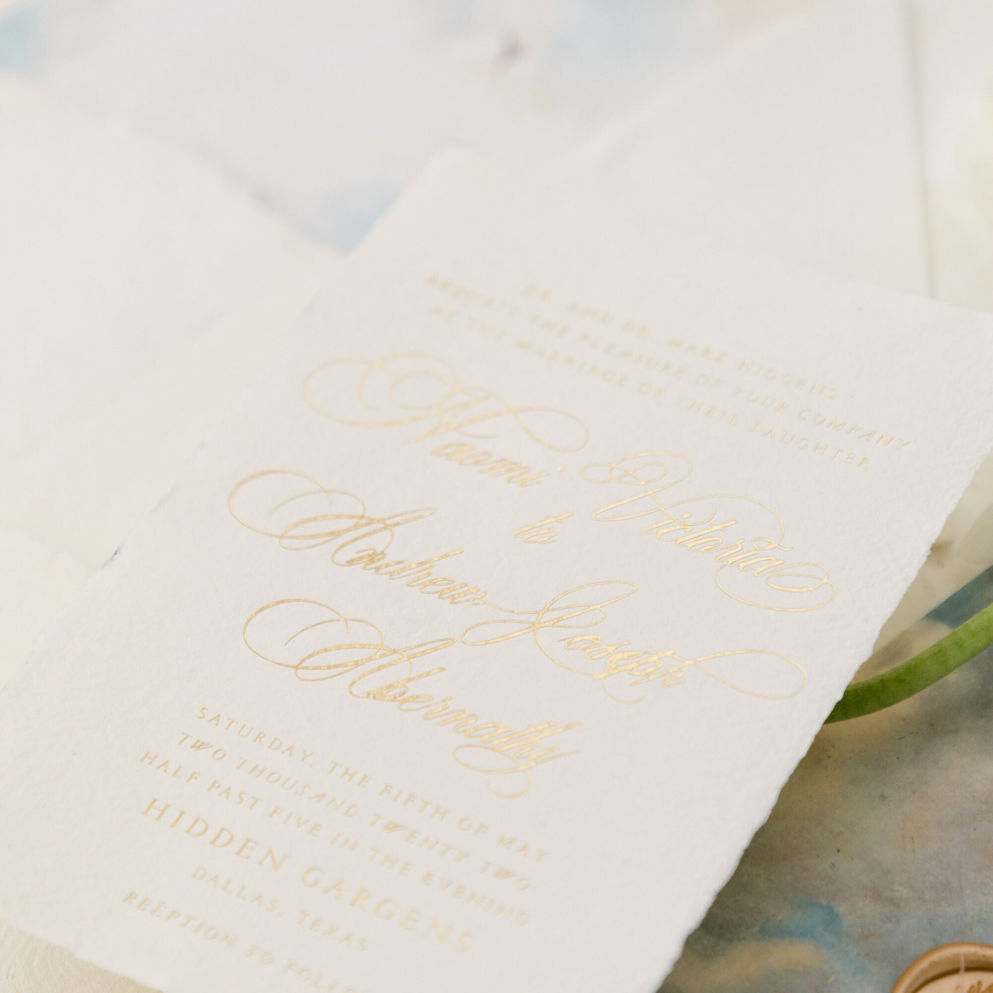 Gold Foil Handmade Paper Wedding Invitations, Classic Wedding ...