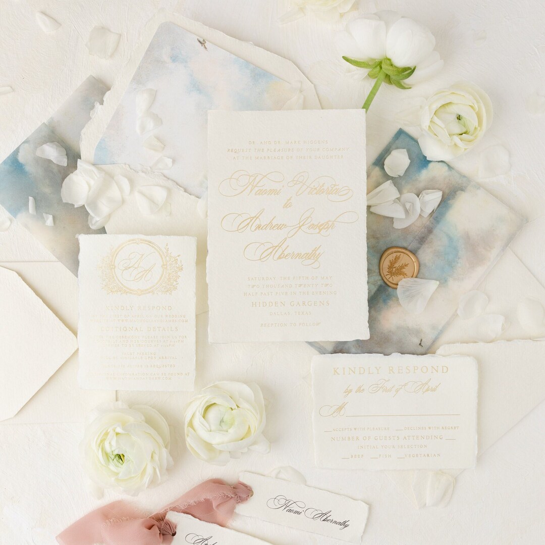 Gold Foil Handmade Paper Wedding Invitations, Classic Wedding ...