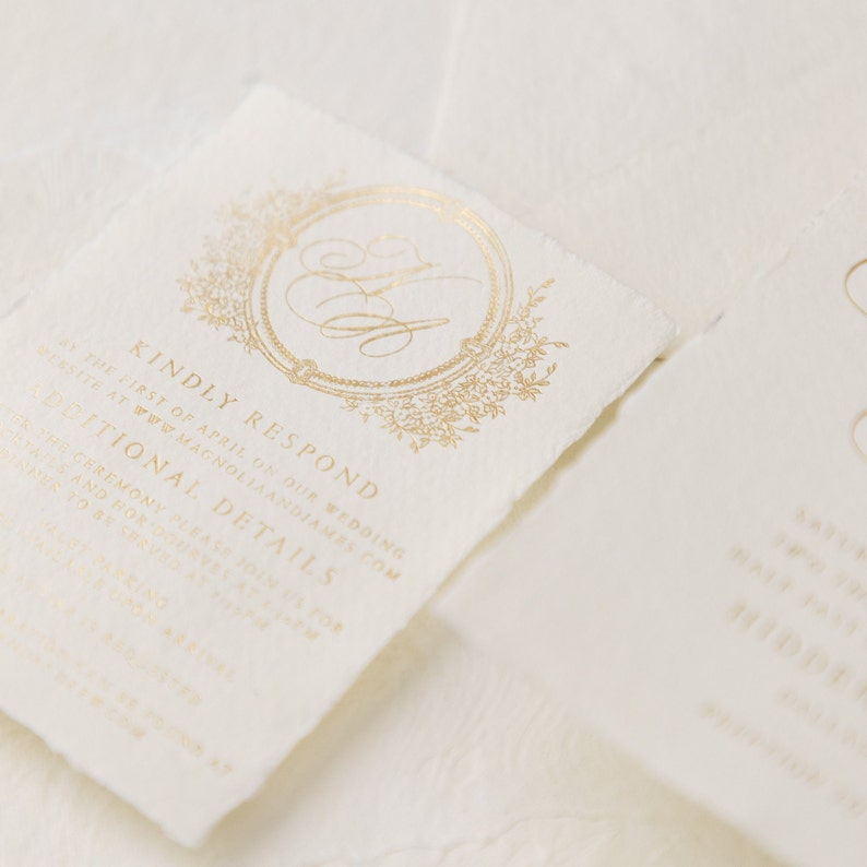 Gold Foil Handmade Paper Wedding Invitations, Classic Wedding ...
