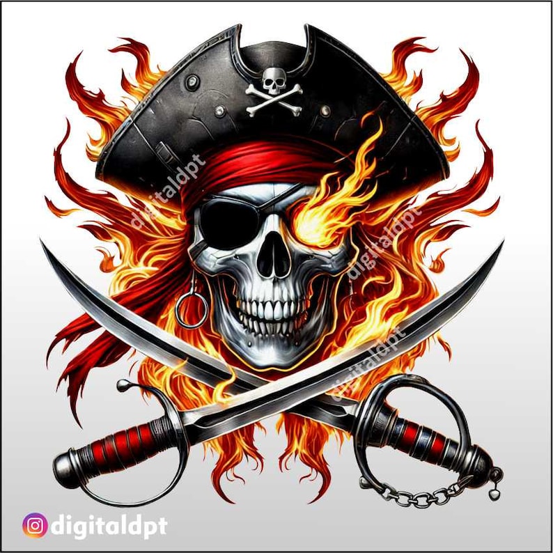 Flaming Pirate Skull PNG: Fire Skull Clipart, Transparent File (digital ...