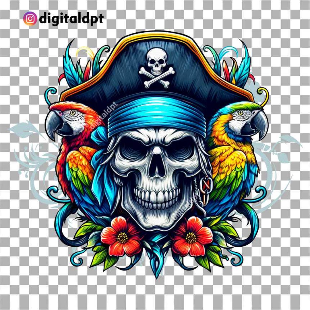 Pirate Skull Clipart: PNG Transparent Design (digital Download) - Etsy