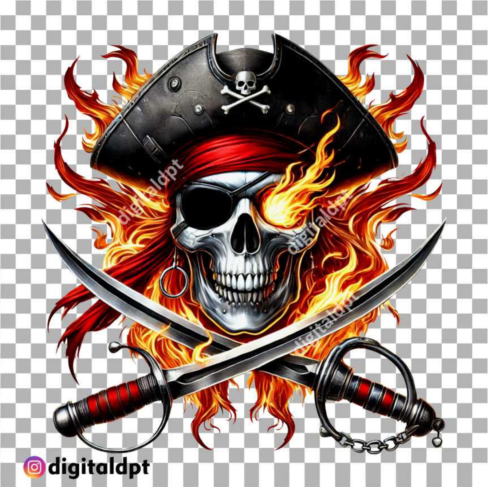 Flaming Pirate Skull PNG: Fire Skull Clipart, Transparent File (digital ...