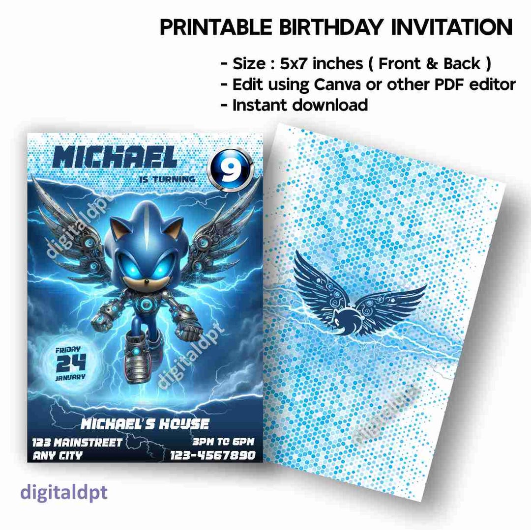 Sonic Birthday Invitation Card, Sonic Birthday Invite, Kids Birthday ...