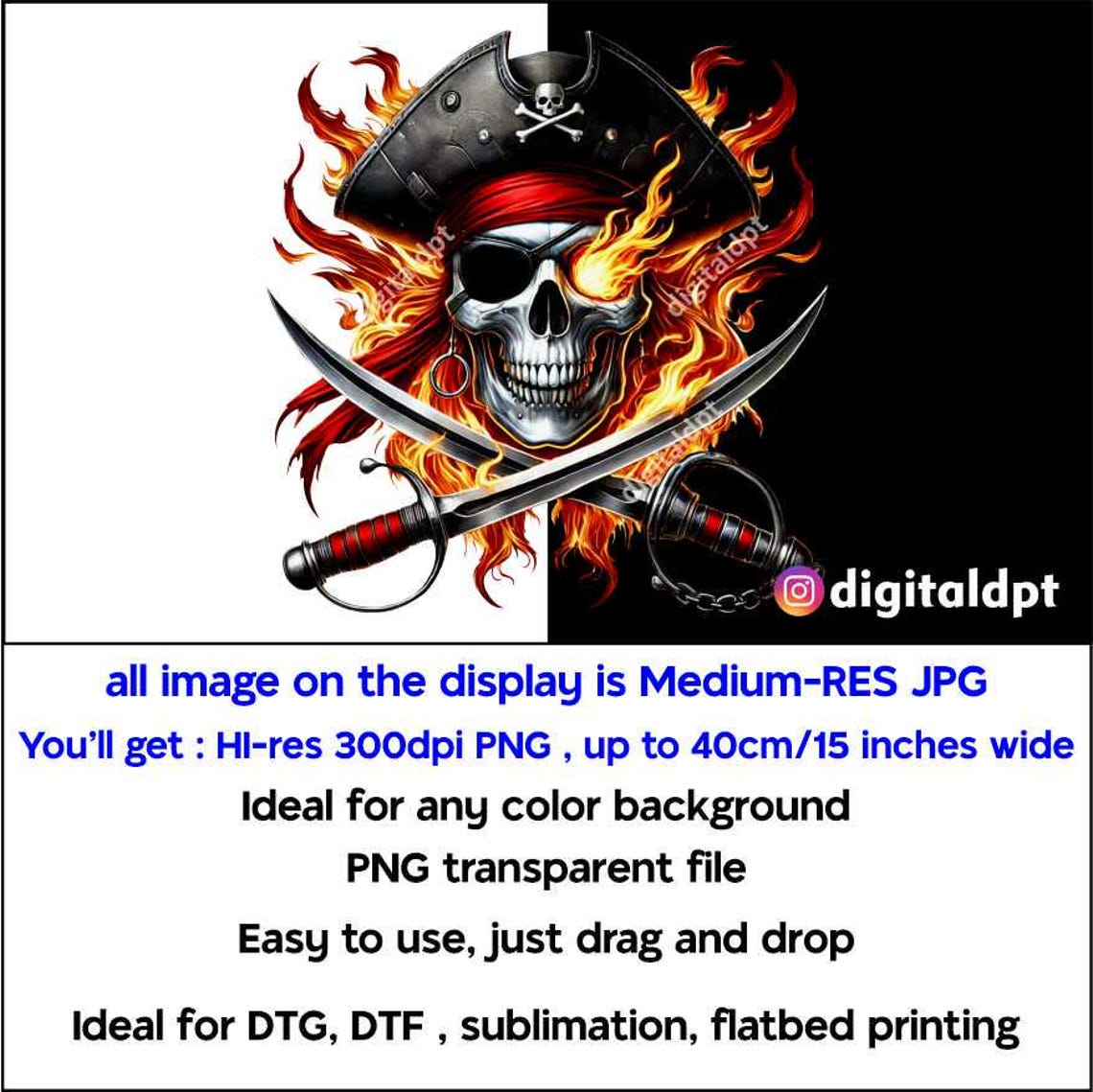 Flaming Pirate Skull PNG: Fire Skull Clipart, Transparent File (digital ...