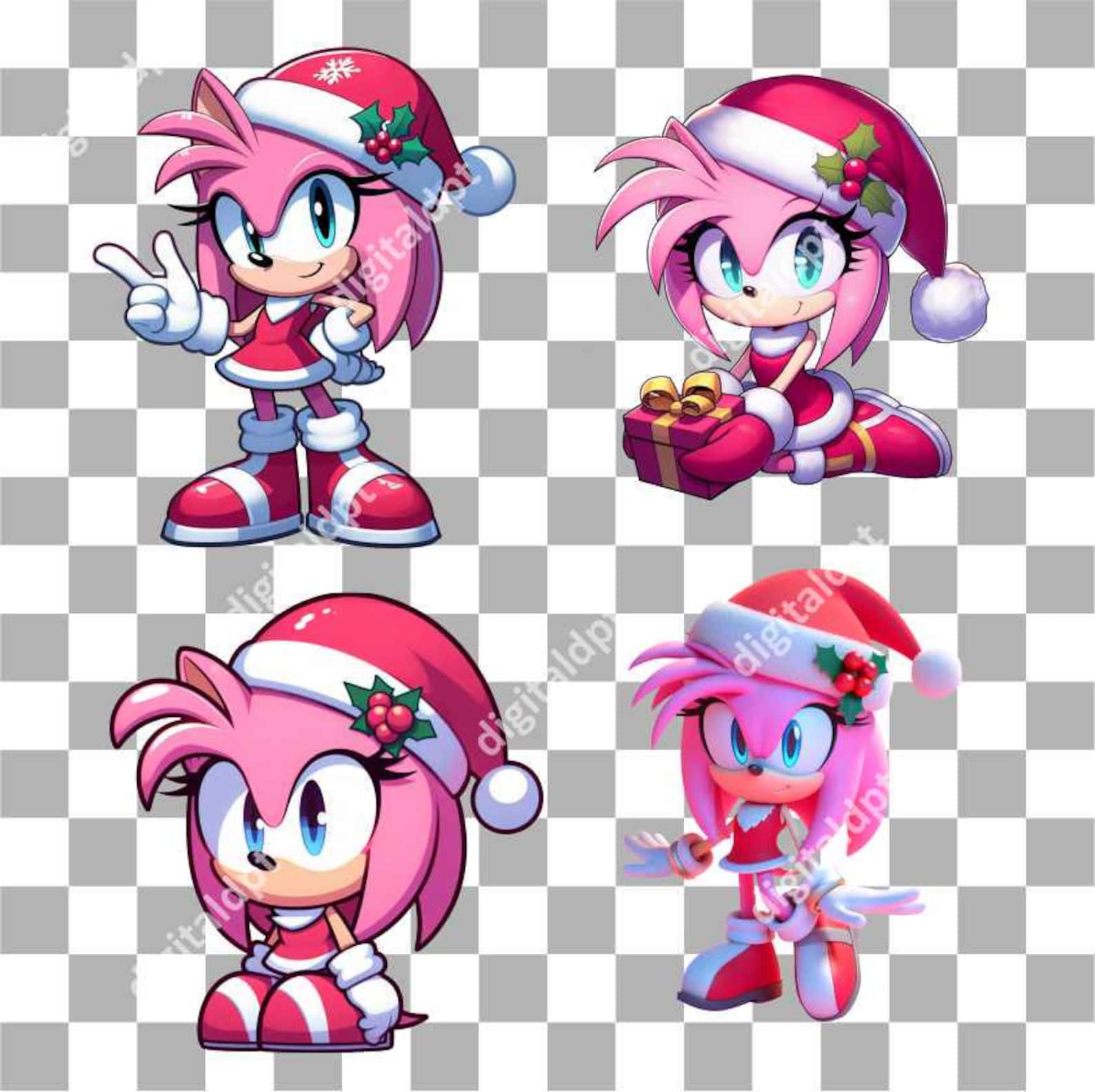 Amy Transparent PNG, Custom Design Christmas Theme Sonic, Amy Rose ...