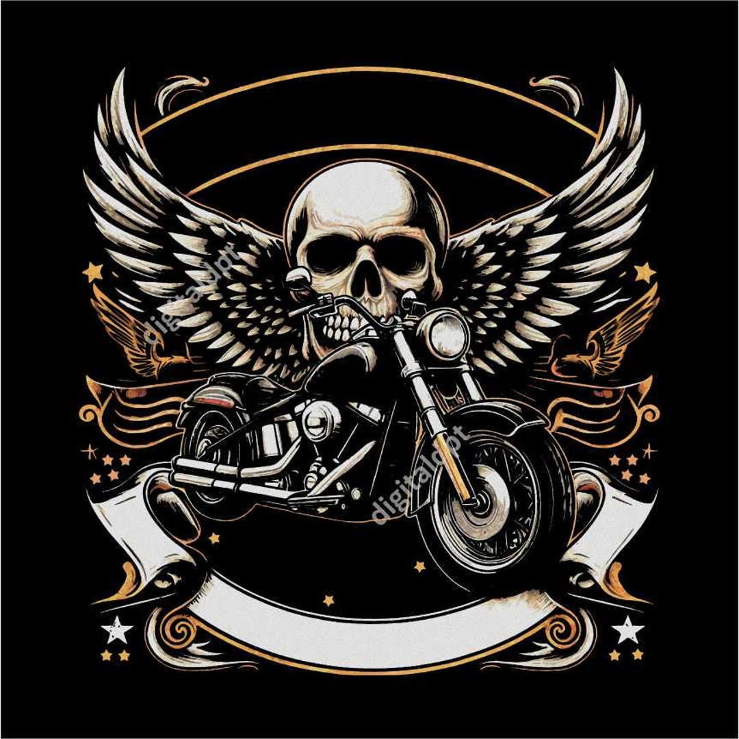 Motorcycle Biker Skull PNG , Winged Skull Clipart for Sublimation & DTG ...