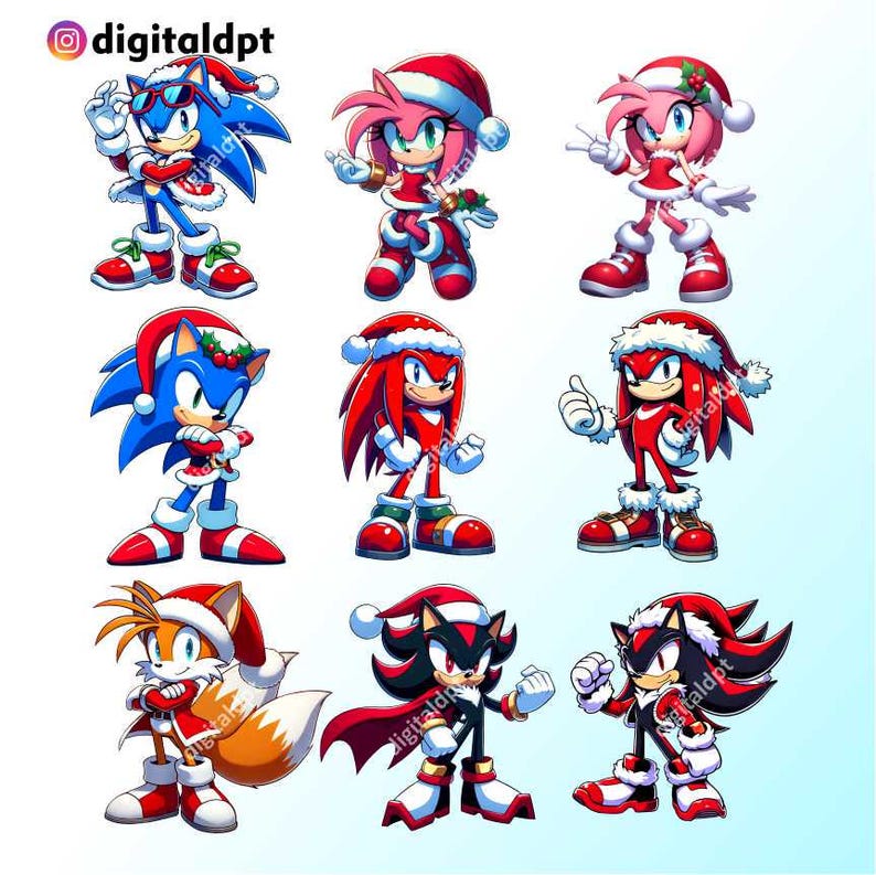 Sonic Christmas Clipart Bundle: PNG Files, Knuckles, Tails, Shadow ...
