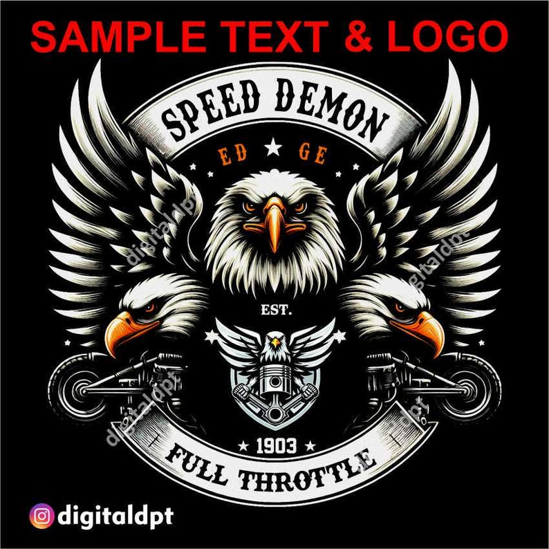 Eagle and Motorcycle Design – Bold Graphic for Black T-shirts, Hoodies ...