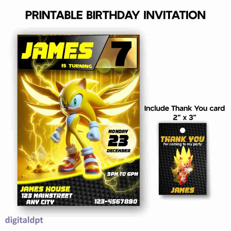 Sonic Birthday Card Template, Digital Download Hedgehog Party ...