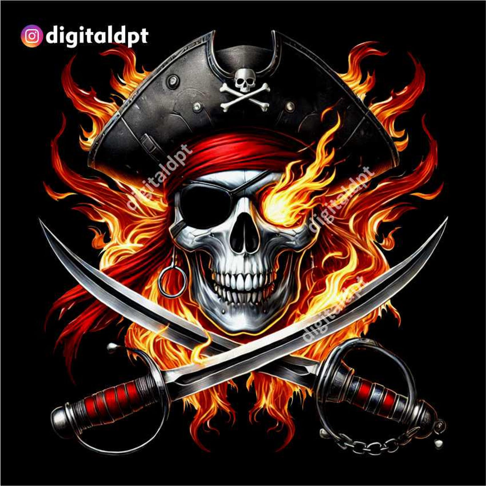 Flaming Pirate Skull PNG: Fire Skull Clipart, Transparent File (digital ...