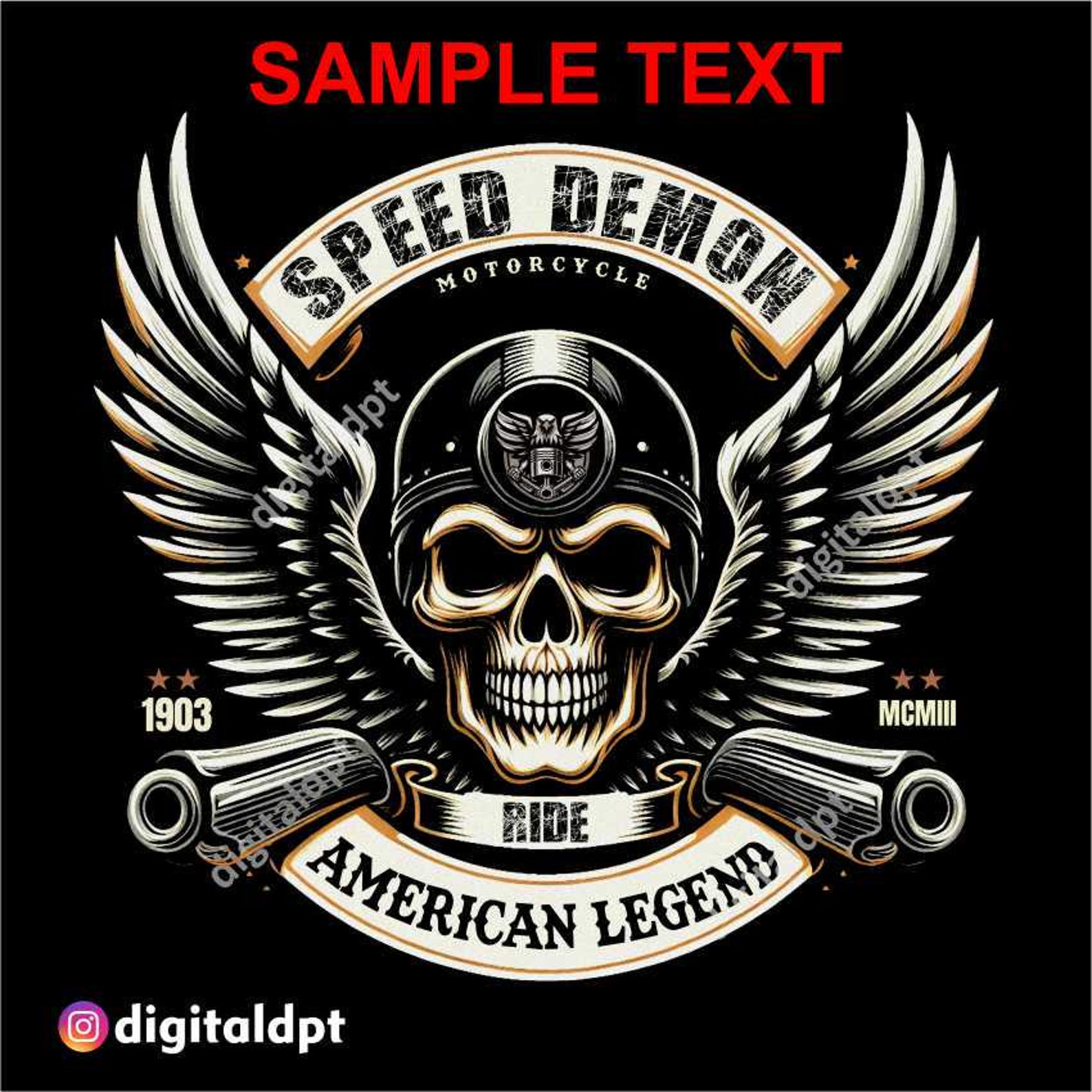 Biker Skull Design, Motorcycle PNG Transparent, for BLACK Color T-shirt ...