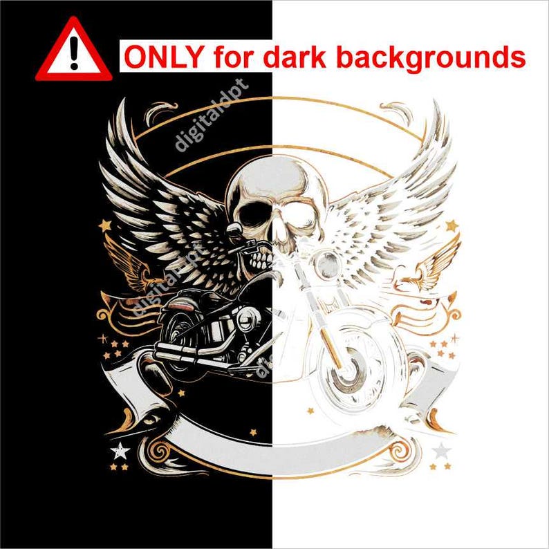 Motorcycle Biker Skull PNG , Winged Skull Clipart for Sublimation & DTG ...