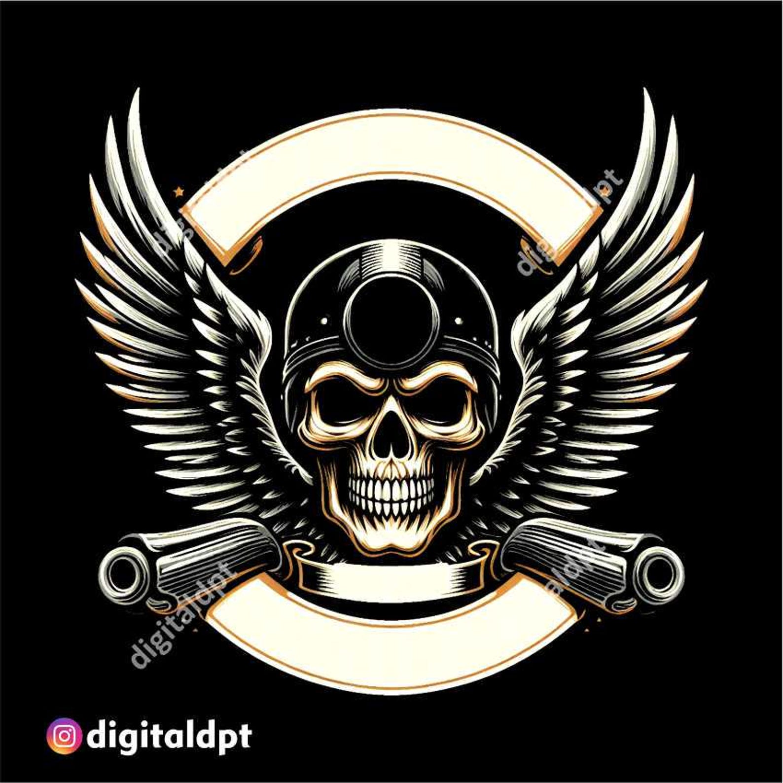 Biker Skull Design, Motorcycle PNG Transparent, for BLACK Color T-shirt ...