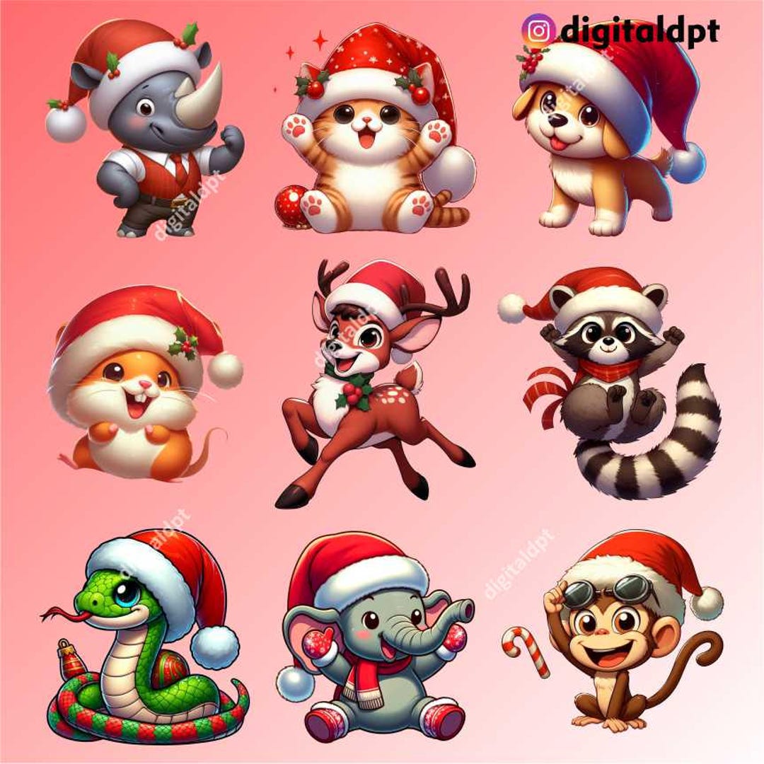 Christmas Animals Clipart Bundle, Cute Christmas Animals Bundle, PNG ...