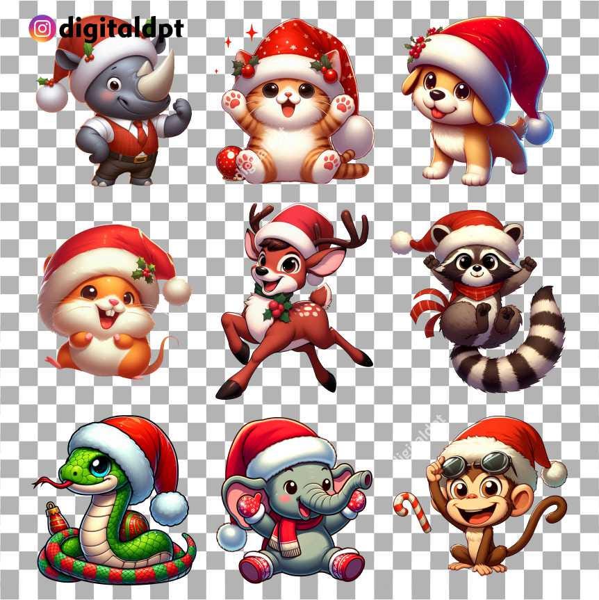 Christmas Animals Clipart Bundle, Cute Christmas Animals Bundle, PNG ...