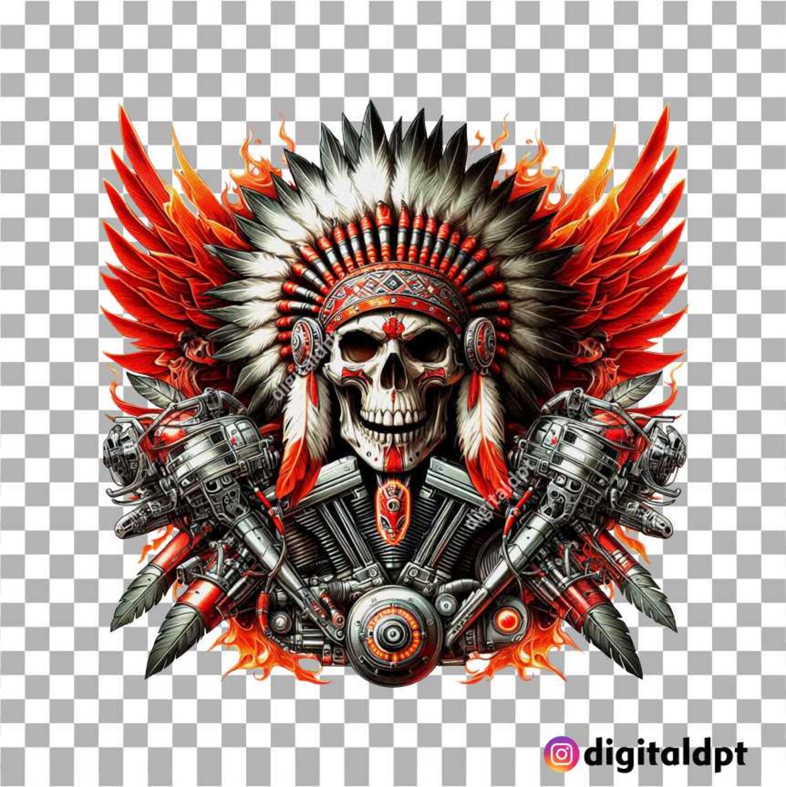 Flaming Skull Design,native Indian Flame Skull Clipart, Dkull Png ...