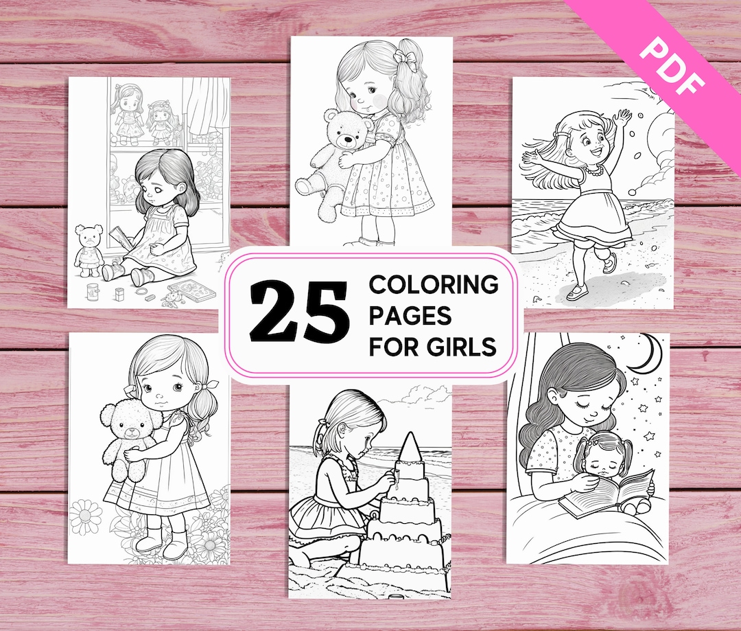 25 Cute Coloring Pages for Girls | Printable PDF 25 Pages A4 | for Kids ...