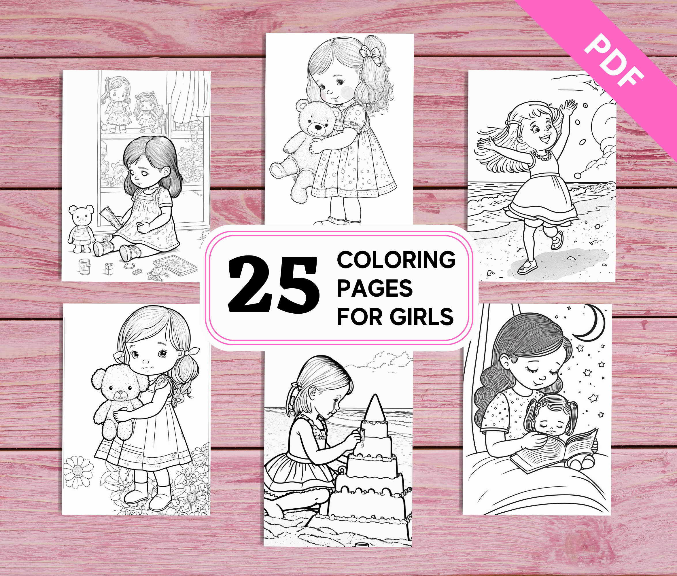 25 Cute Coloring Pages for Girls | Printable PDF 25 Pages A4 | for Kids ...