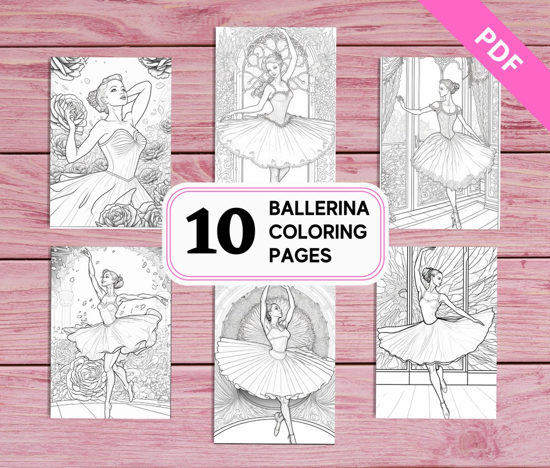 10 Ballerina Coloring Pages | Printable PDF 10 Pages A4 | Instant ...