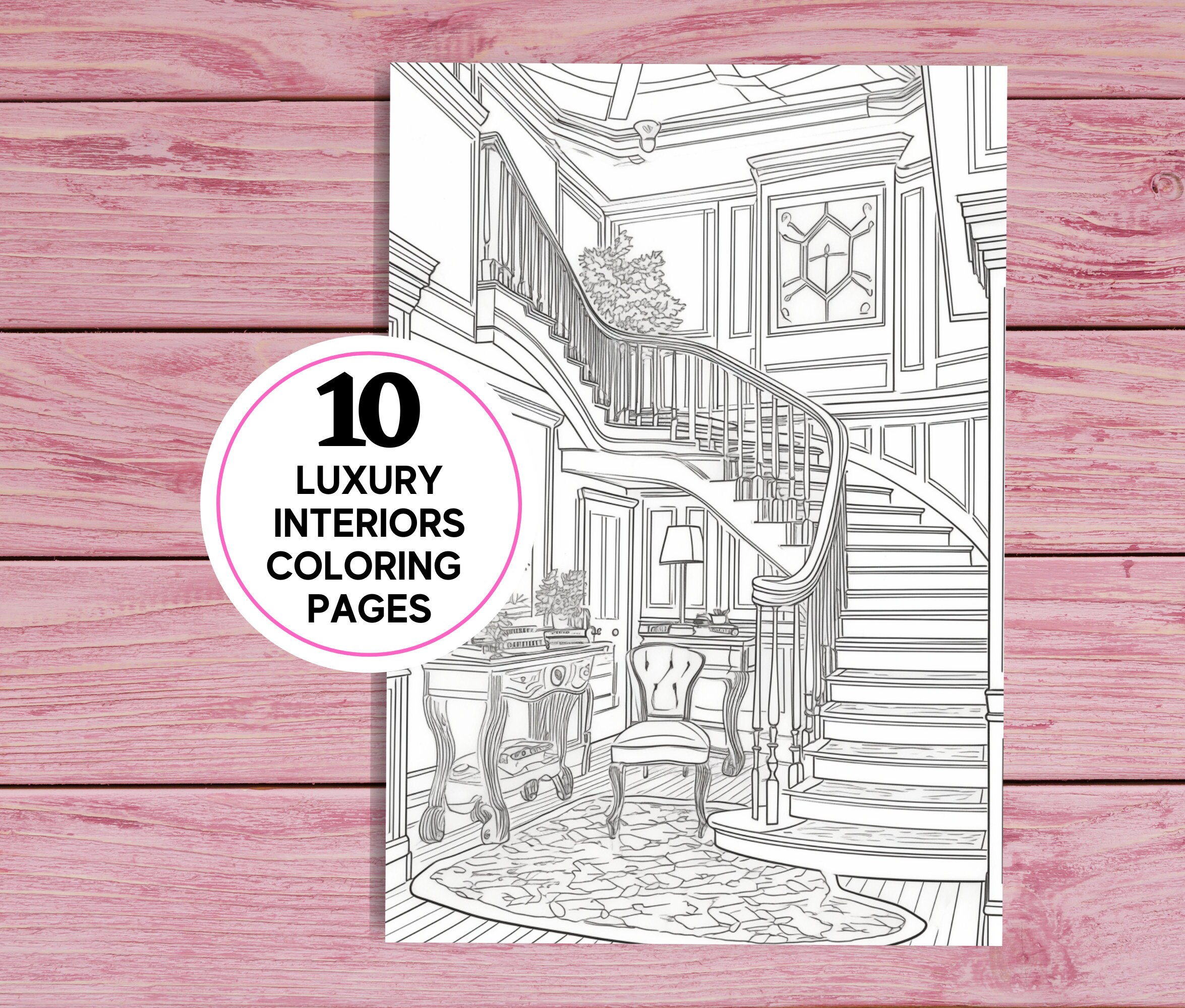 Luxury Interiors - 10 Coloring Pages for Adults | Printable PDF 10 ...
