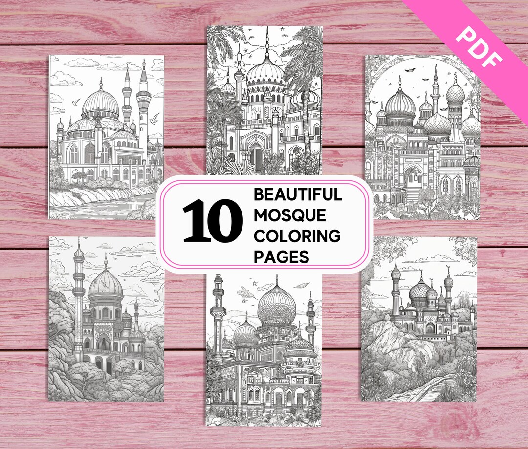 10 Beautiful Mosque Coloring Pages for Kids and Adults | Printable PDF ...