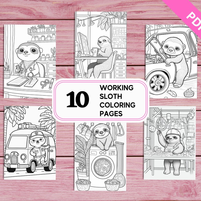 Sloth Coloring Book - Etsy