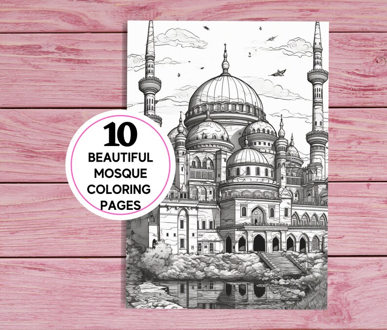 10 Beautiful Mosque Coloring Pages for Kids and Adults | Printable PDF ...