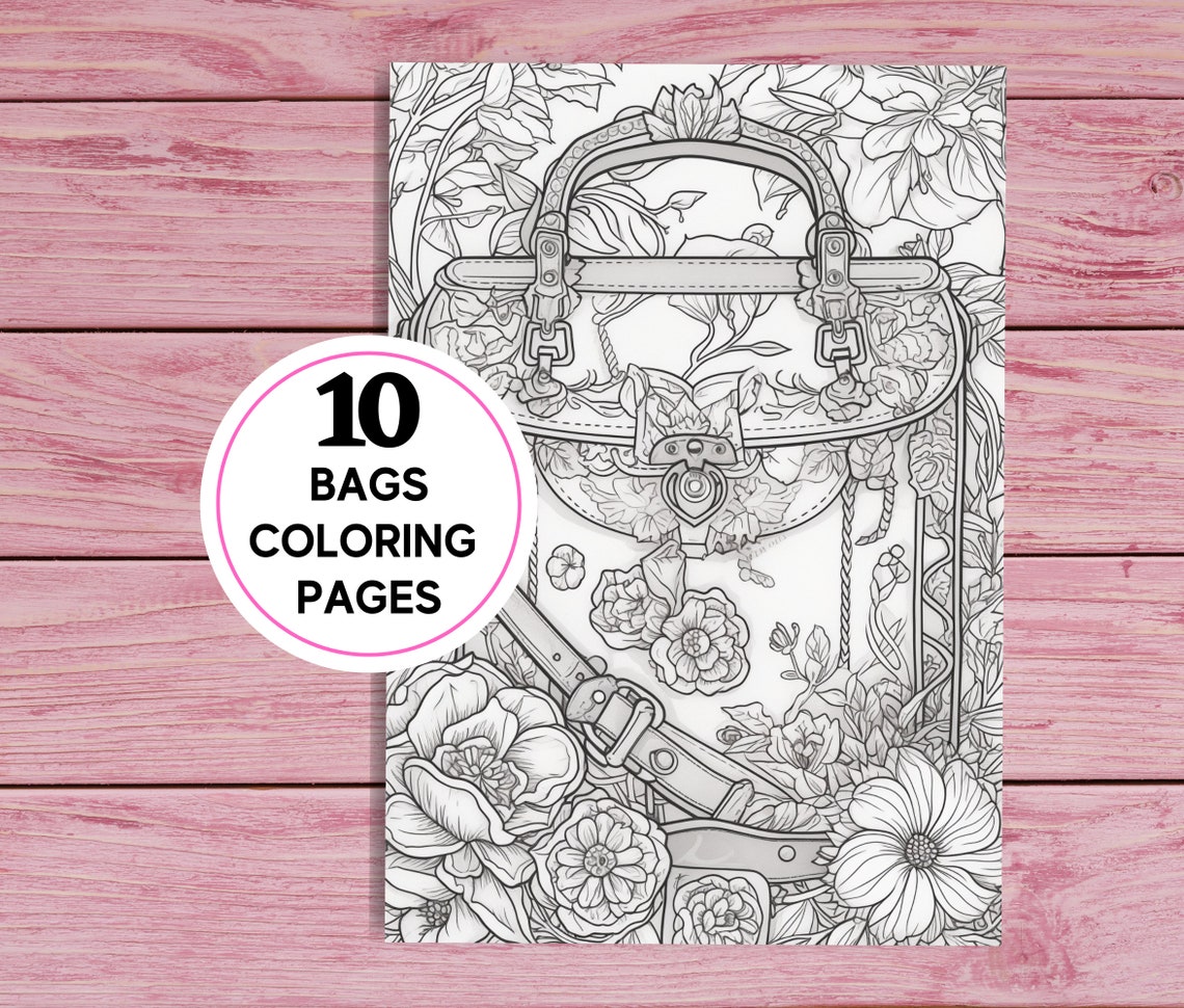 10 Beautiful Bags Coloring Pages for Kids and Adults - Etsy