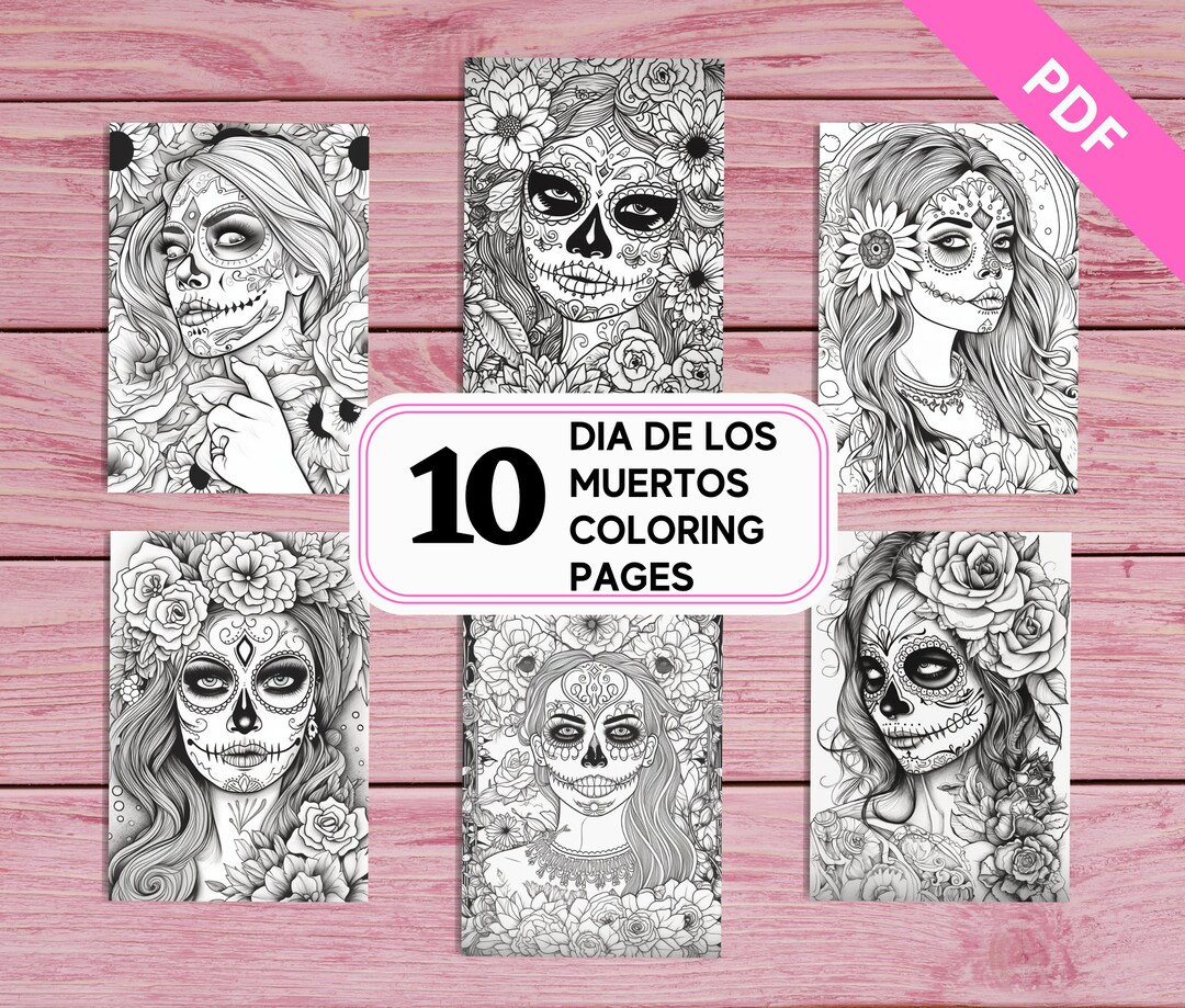 10 Dia De Los Muertos Portraits Coloring Pages for Kids and Adults ...