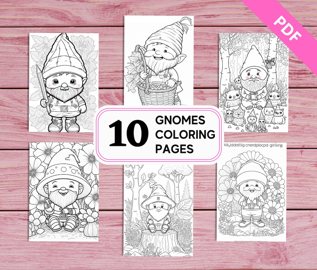 10 Gnomes Coloring Pages for Kids | Printable PDF 10 Pages A4 | Instant ...