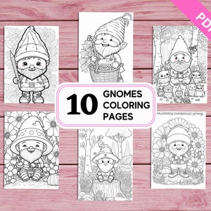 10 Gnomes Coloring Pages for Kids | Printable PDF 10 Pages A4 | Instant ...