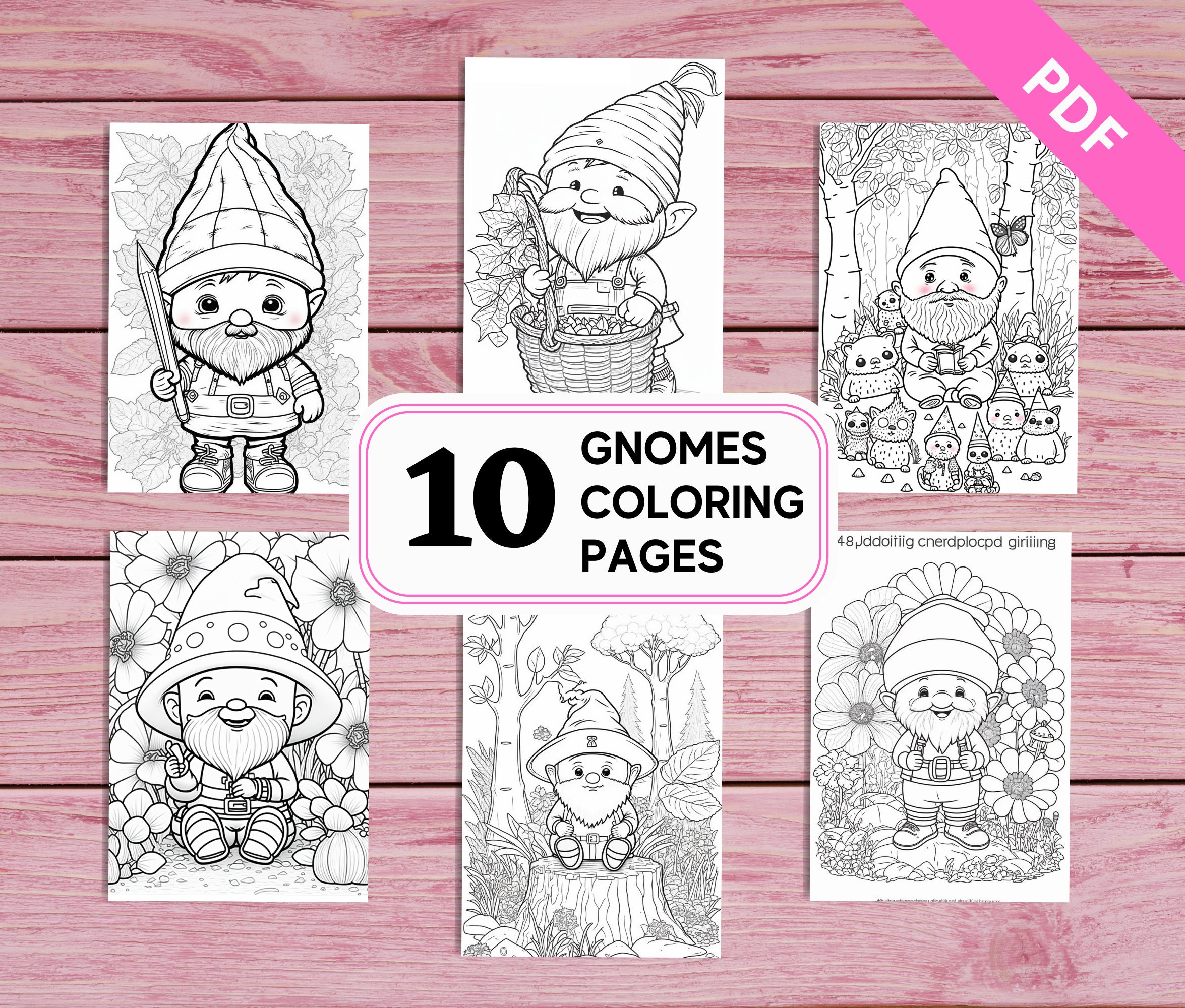 10 Gnomes Coloring Pages for Kids | Printable PDF 10 Pages A4 | Instant ...