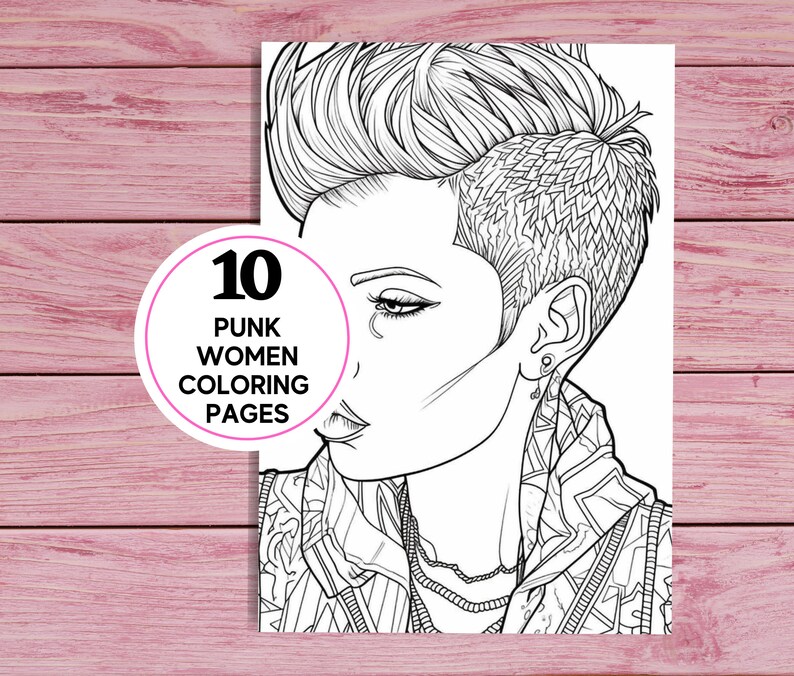 Punk Women Portraits 10 Coloring Pages for Adults Printable PDF 10 ...