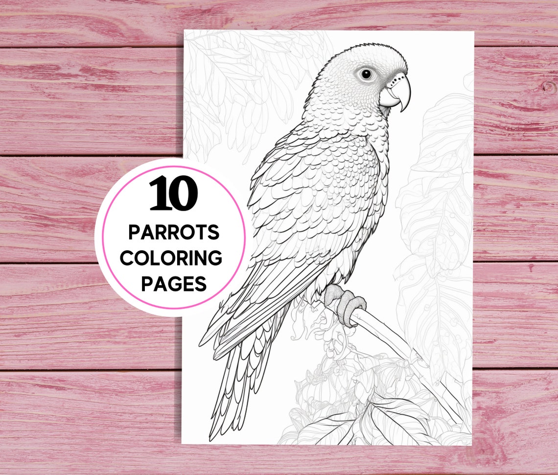 Parrots 10 Coloring Pages for Kids and Adults Printable PDF 10 Pages A4 ...