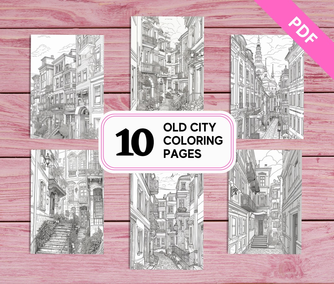 Old City - 10 Coloring Pages for Kids and Adults | Printable PDF 10 ...
