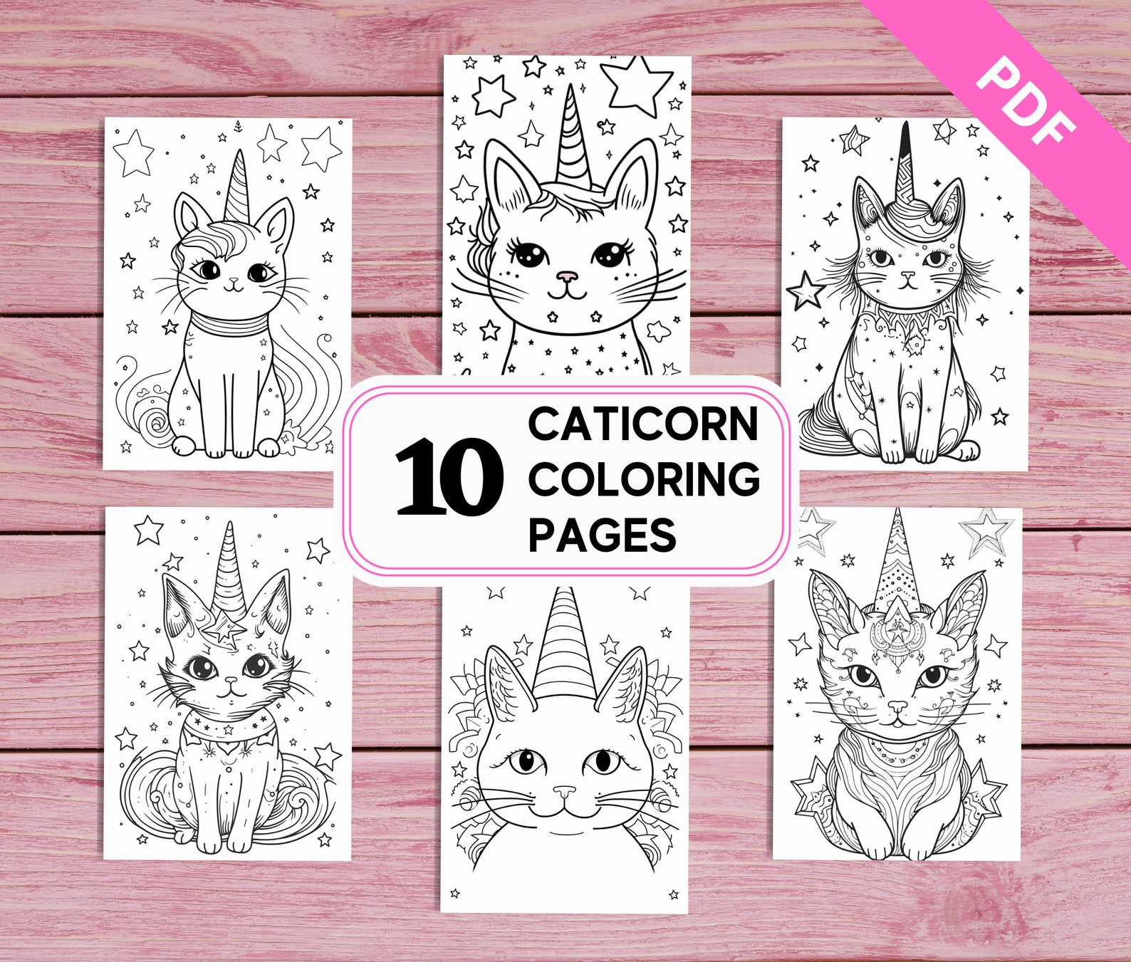 10 Cute Caticorn Coloring Pages for Kids | Printable PDF 10 Pages A4 ...