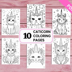10 Cute Caticorn Coloring Pages for Kids | Printable PDF 10 Pages A4 ...
