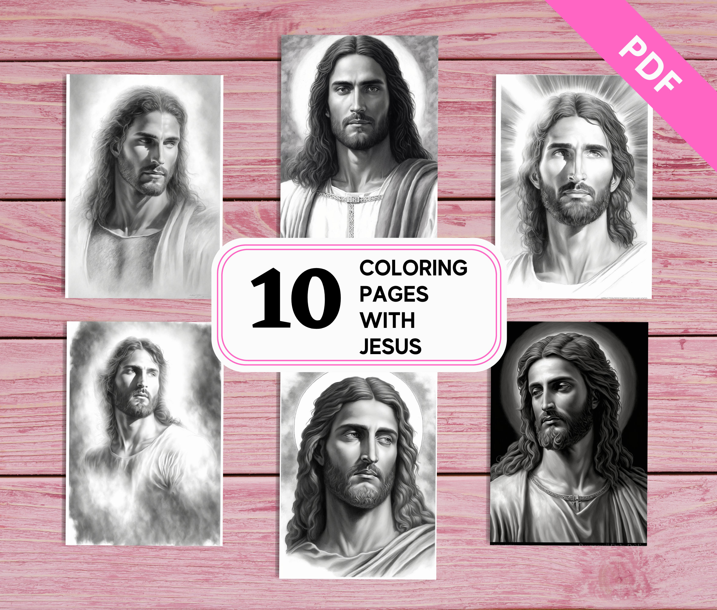 Jesus Christ - 10 Greyscale Coloring Pages for Adults | Printable PDF ...