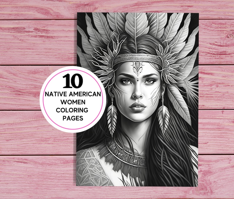Native American Women Coloring Pages - Adult Greyscale Portraits ...