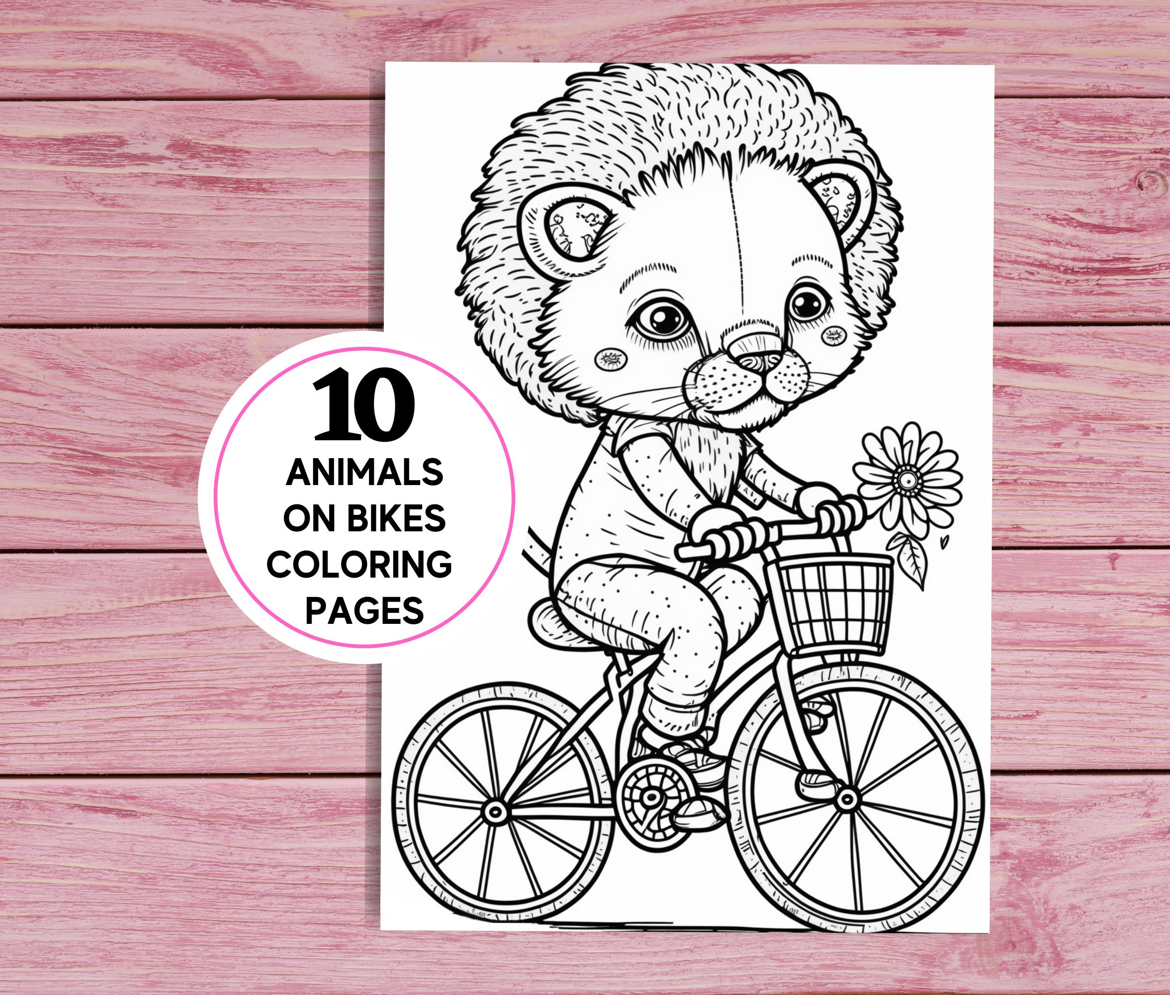 10 Cute Animals on Bikes Coloring Pages for Kids | Printable PDF 10 ...