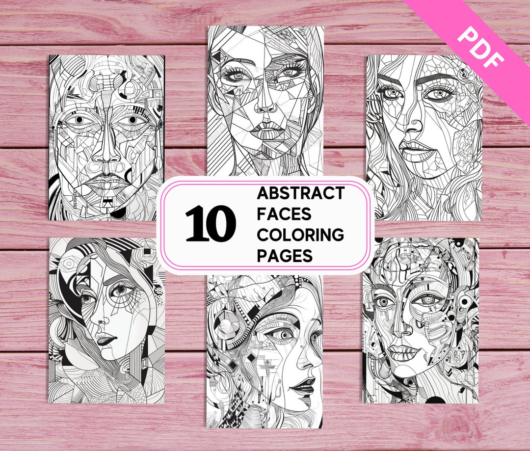 Abstract Faces - 10 Coloring Pages for Adults | Printable PDF 10 Pages ...