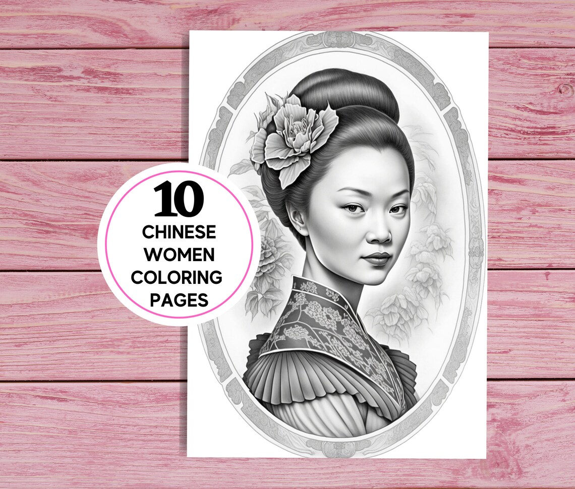 Chinese Women Portraits 10 Coloring Pages for Adults Printable PDF 10 ...