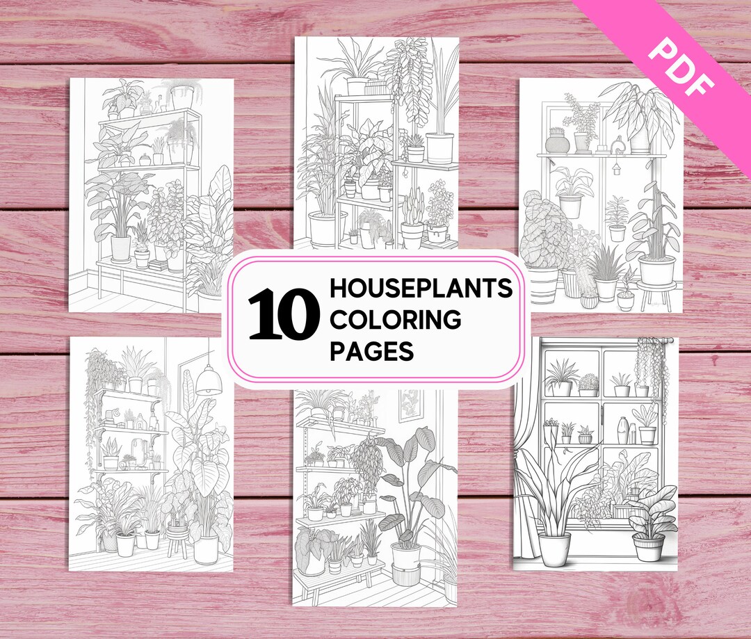 Houseplant Coloring Pages for Adults - 10 Printable Illustrations (PDF ...